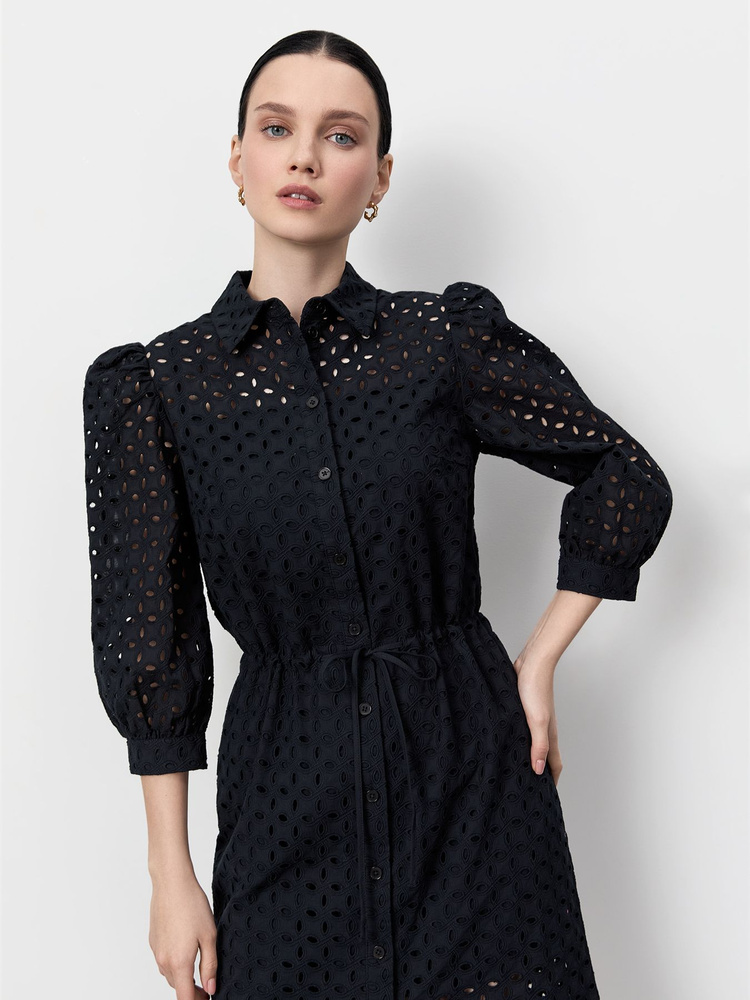 Платье Женский Just Clothes черный Повседневный Три четверти Хлопок ...