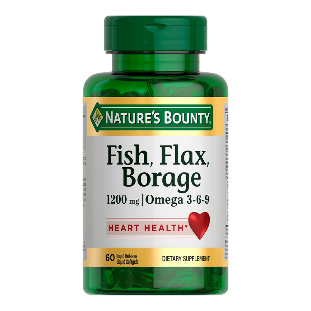 Nature's Bounty Fish Flax Borage,Omega-3/Рыбий жир, масло огуречника и ...