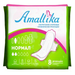 Прокладки гигиенические дневные Нормал Amallika, 2 капли 16 шт ...