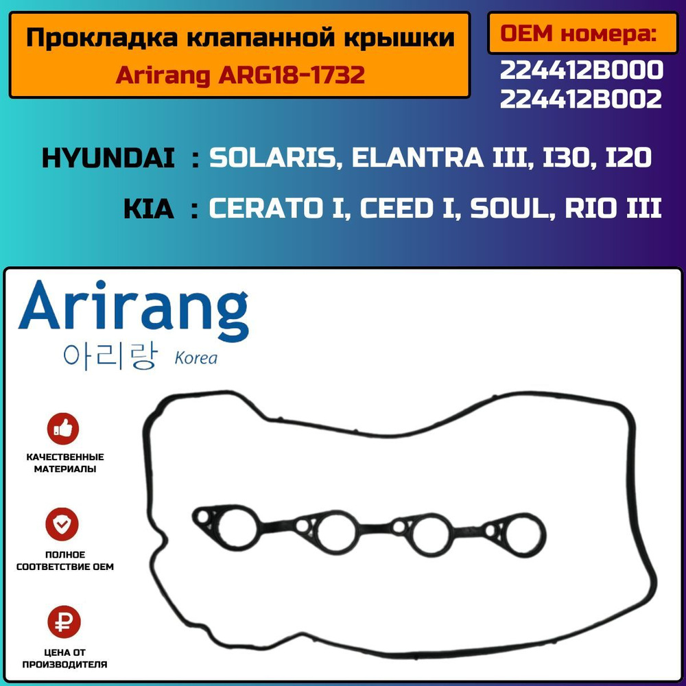 Прокладка клапанной крышки для Hyundai Solaris (2010-), Kia Rio (2011 ...
