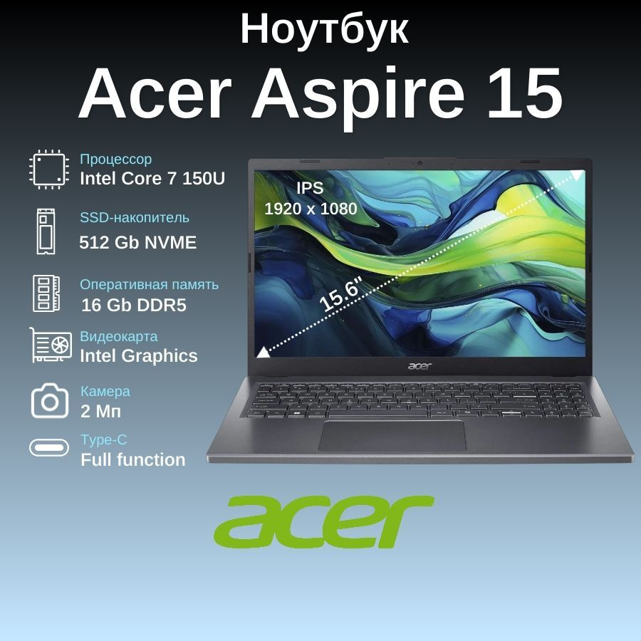 Ноутбук Acer Aspire 15 A15-51M-36HA NX.KXRCD.008 101965 Intel Core 3 ...