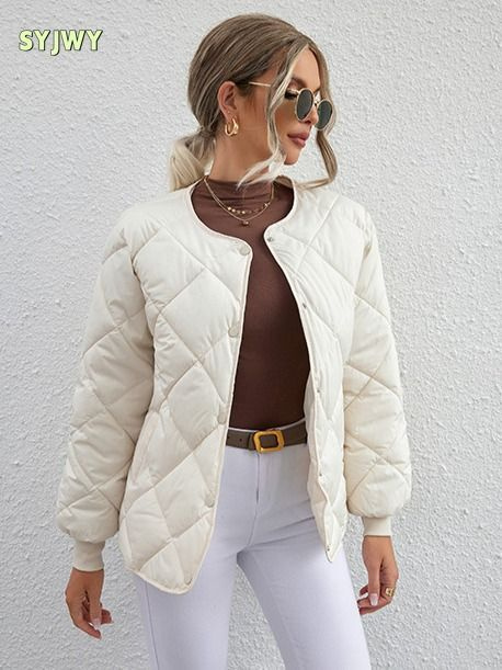 Куртка Женский SYJWY бежевый нейтральный без воротника Полиэфирное волокно, размер 42 Длинный ...