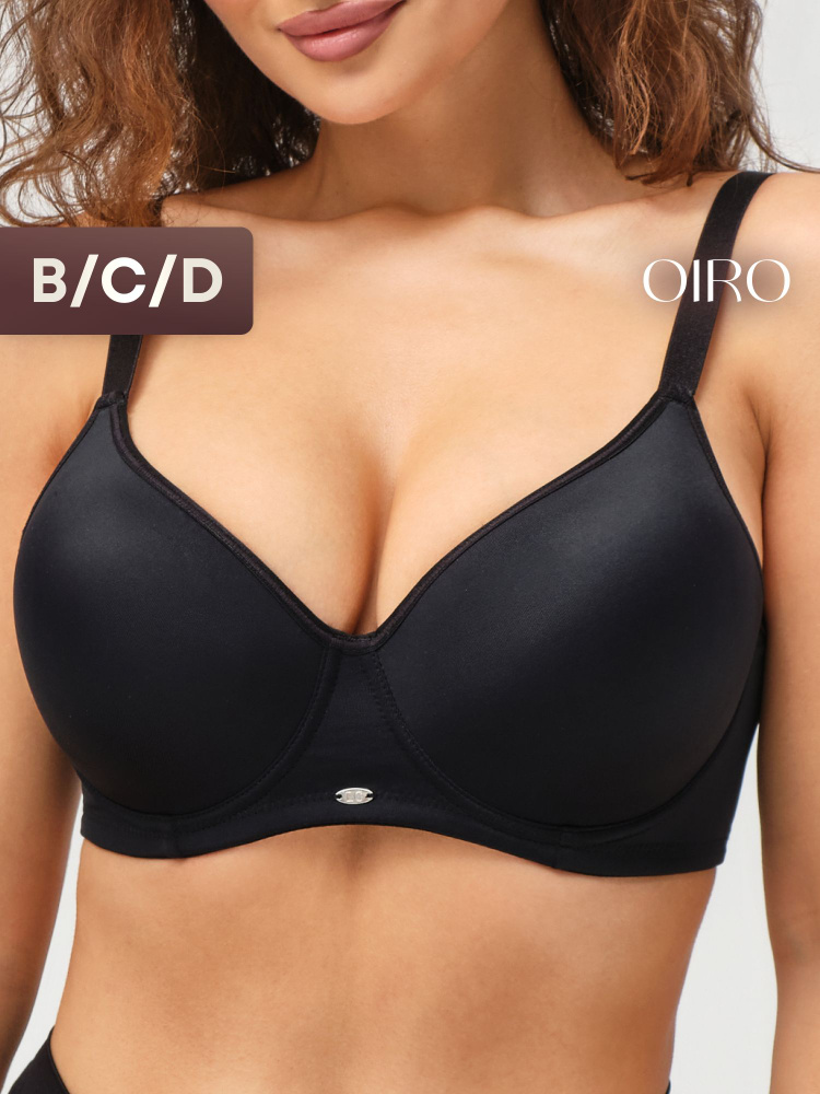 Бюстгальтер Женский OIRO на косточках, размер 75B черный нюд Полиамид, Эластан Повседневный ...