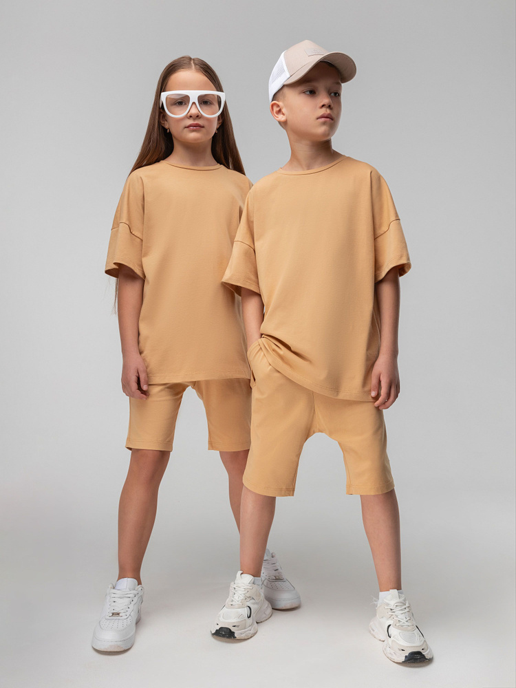 Костюм спортивный Мальчики, Девочки BODO Повседневный с шортами песочный, размер 110, 116 ...