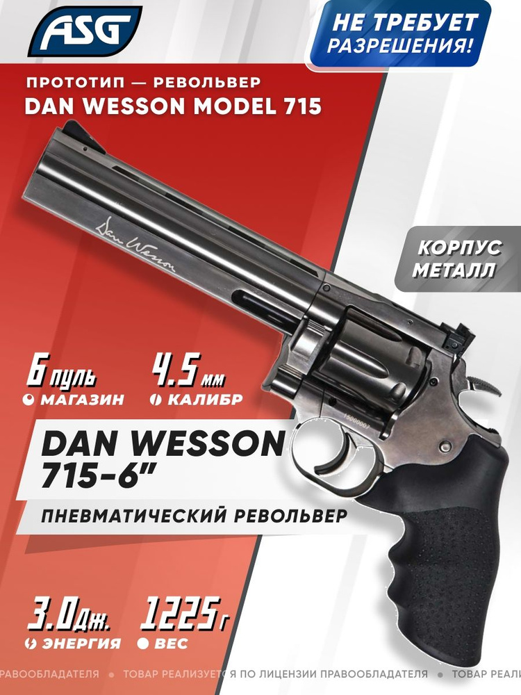 Револьвер пневматический ASG Dan Wesson 715 6", кал. 4,5 мм купить на ...