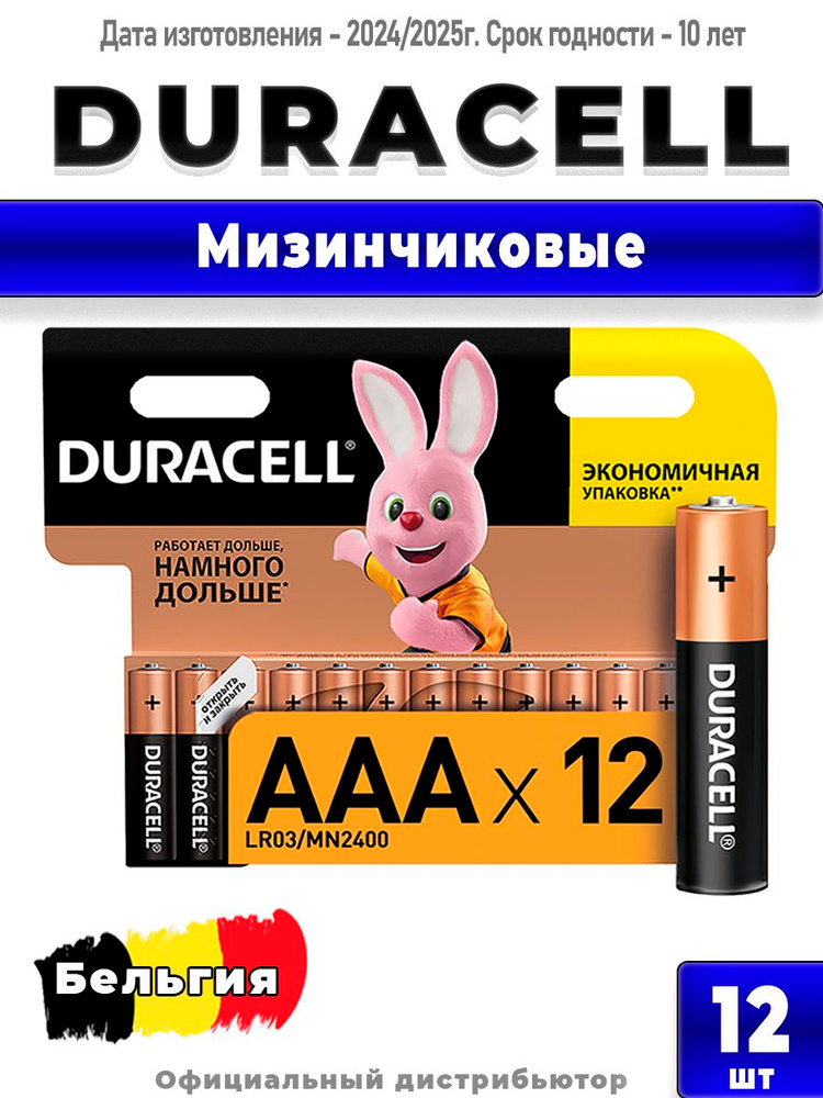 Duracell Батарейка AAA, L (щелочной) тип, 1500 мА•ч, 1,6 В, 12 шт купить на OZON по низкой цене ...
