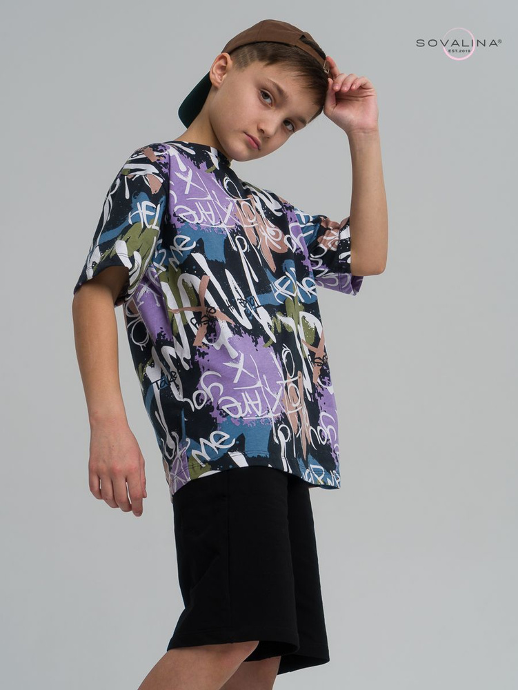 Комплект одежды Мальчики SOVAlina Повседневный с шортами, двойка черный, синий, размер 134 ...