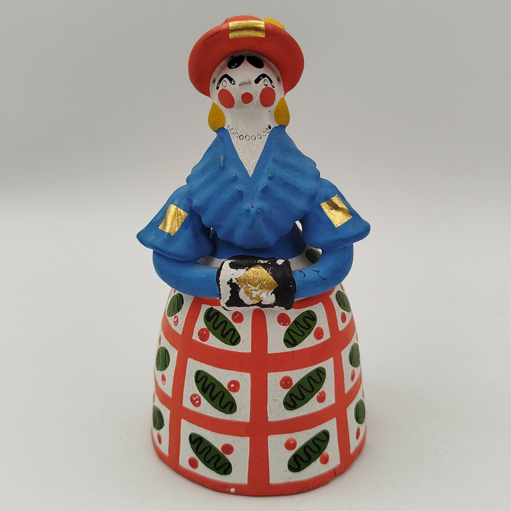 Игрушка "Барыня с муфтой", этикетка магазина "Березка глина лепка роспись Дымковская игрушка ...