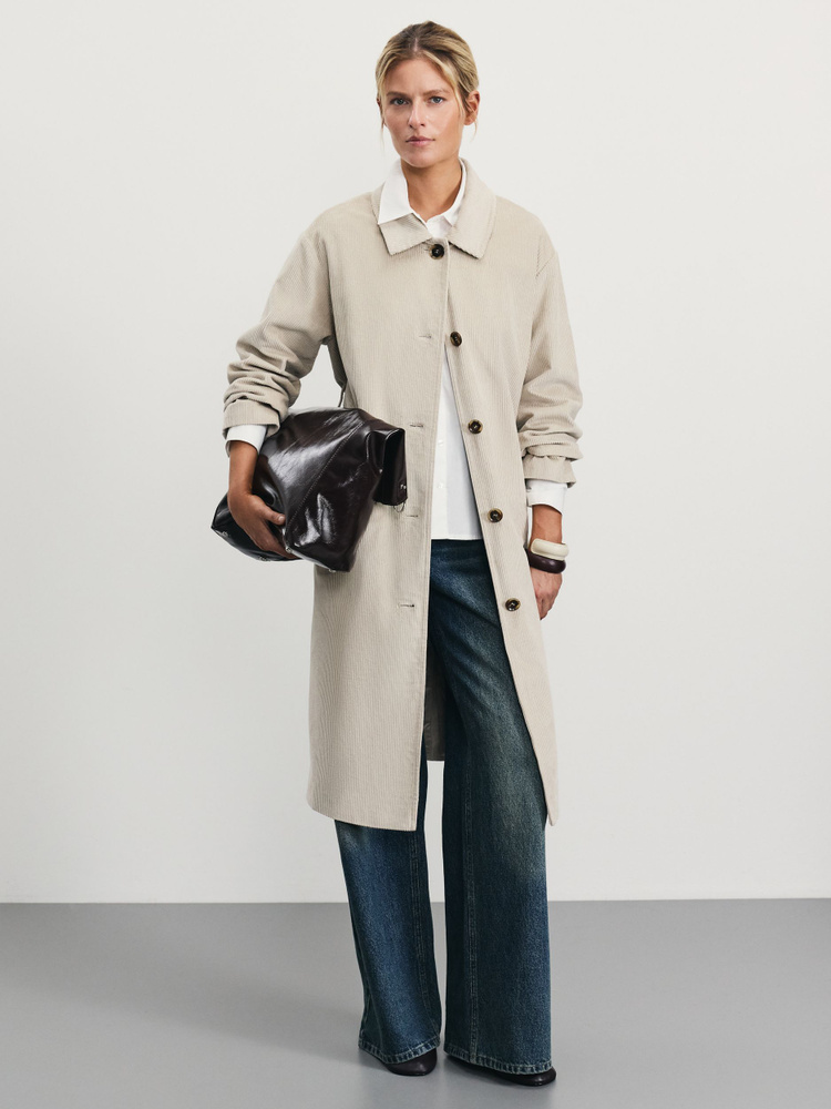 Плащ Женский Zarina темно-бежевый отложной Карманы, размер 46 Хлопок Китай Пуговицы прямой ...