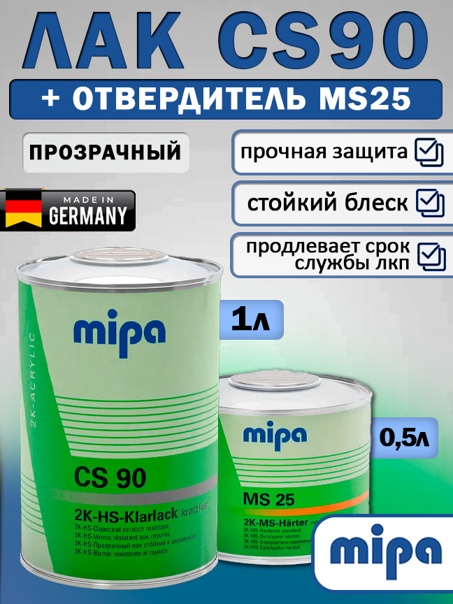 Лак автомобильный, MIPA CS90, 2K HS, акриловый, с эффектом ...
