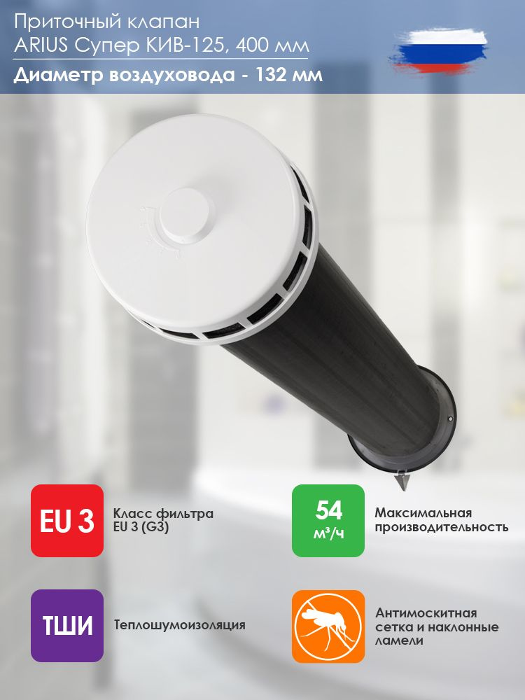 ARIUS приточный стеновой клапан КИВ СУПЕР-125 400 мм, круглый, с ...