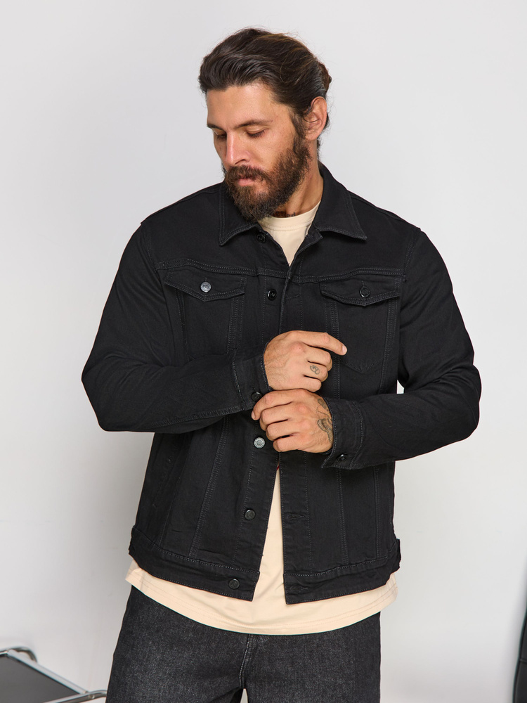 Куртка Мужской Brostem черный графит отложной Хлопок, Полиэстер, размер 64 Длинный джинсовая На ...