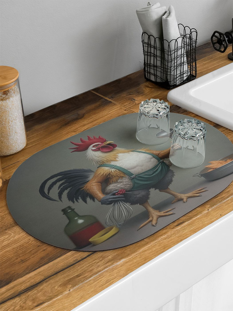 Коврик овальный для сушки посуды "Петух кулинар" овальный 58x38, JoyArty купить на OZON по ...