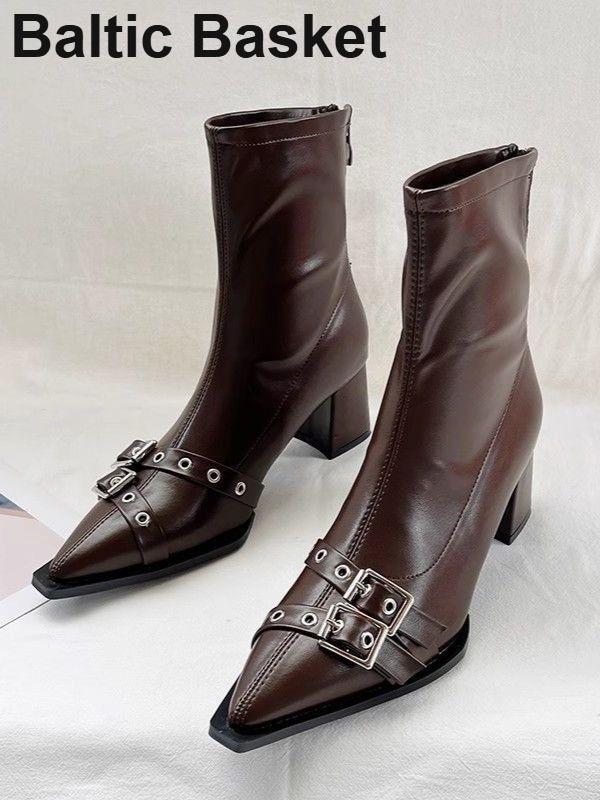 Сапоги Женский SYJWY полусапоги, размер 39 коричневый На любой сезон Стандартный низкий (до 4 см ...