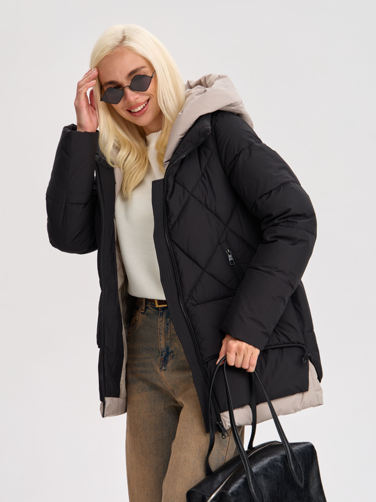 Куртка Женский LAWINTER черный стойка Полиэстер, размер 46 Зима прямой ...