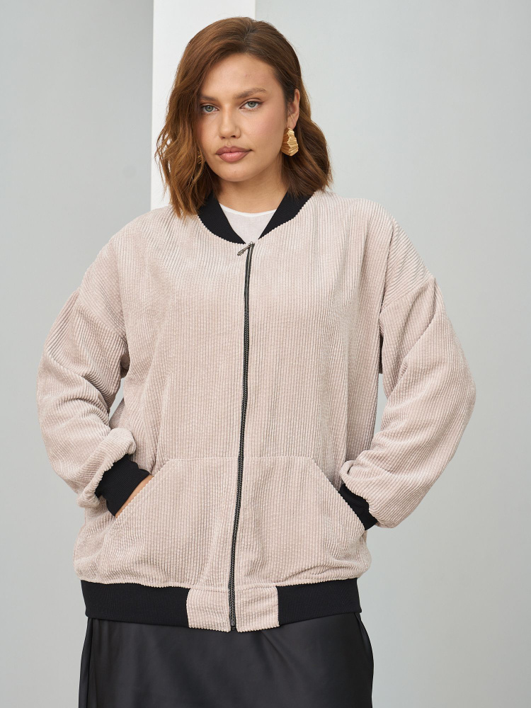 Пиджак Женский SPARADA бежевый, размер 56, 58 Вельвет оверсайз Длинный Повседневный Молния, рост ...