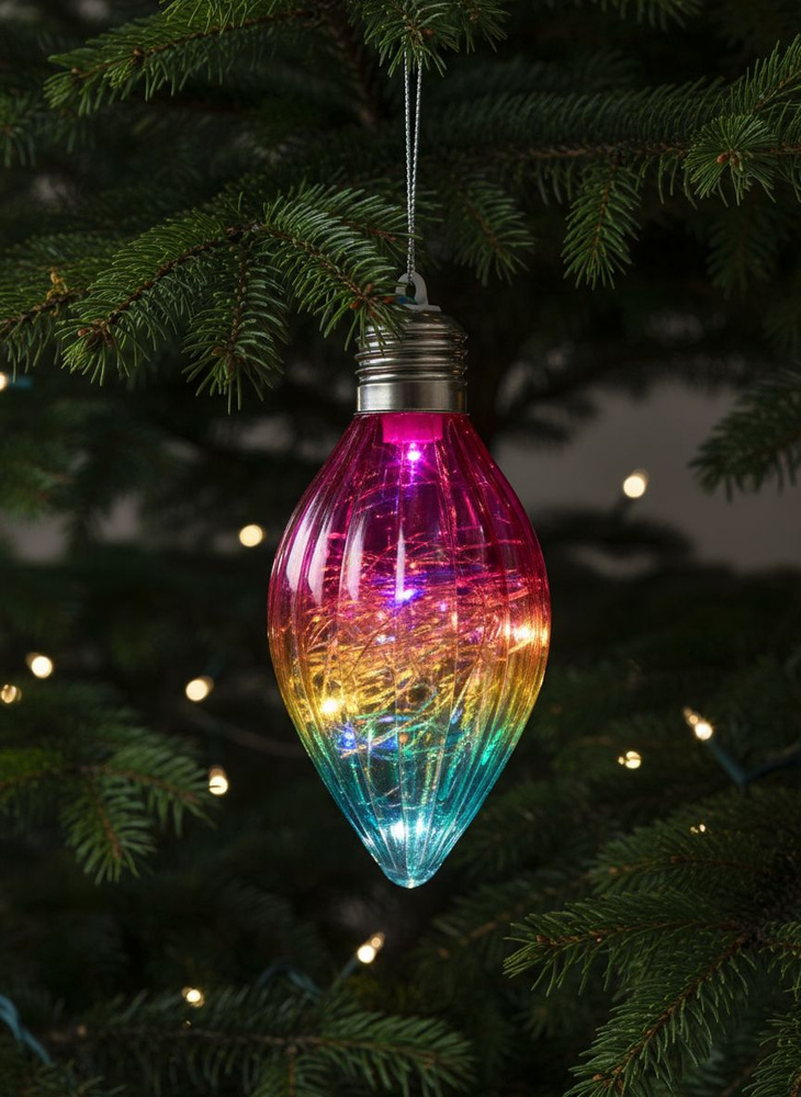 Ёлочная игрушка с подсветкой , прозрачный светящийся шарик-подвеска на ...