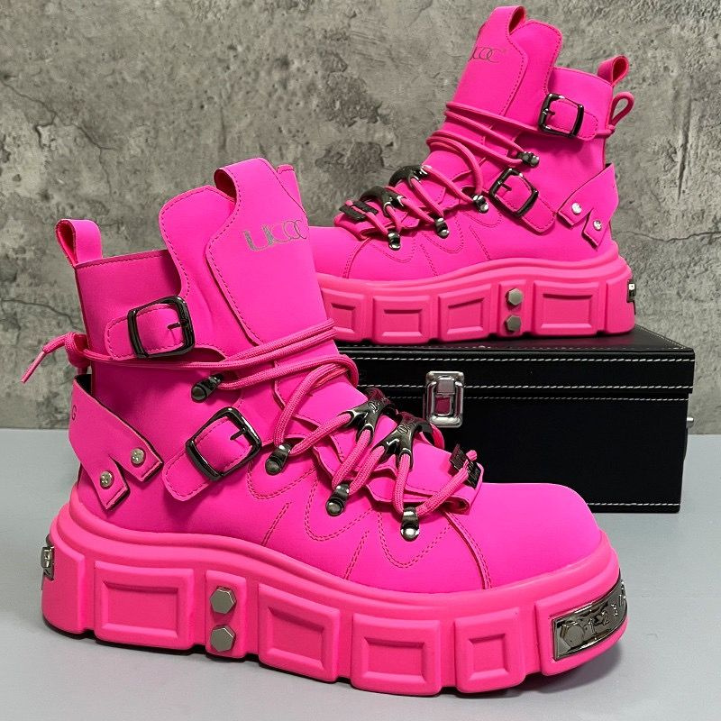 Ботинки в байкерском стиле Женский, Мужской розовый неон, размер 43 На ...