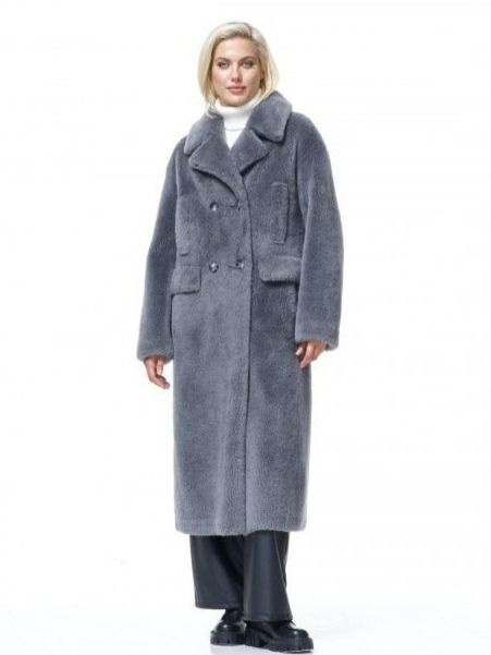 Шуба искусственная Женский Vira Plotnikova графит, серый английский воротник Овечья шерсть ...