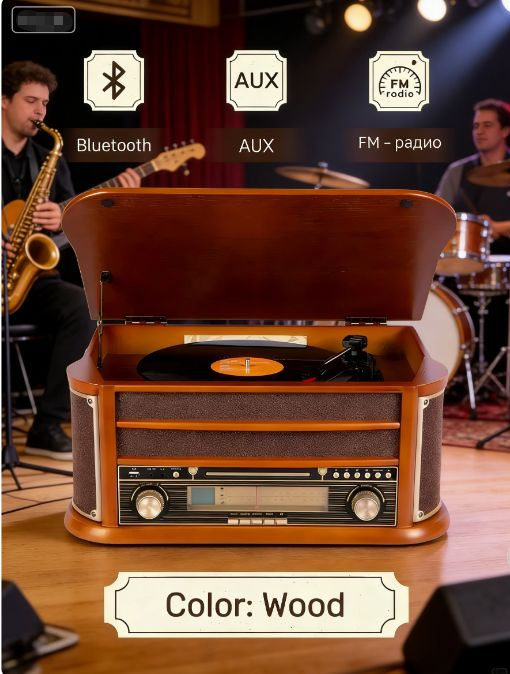 Виниловый проигрыватель Alive Audio OLDTIMER Wood с FM-приемником ...