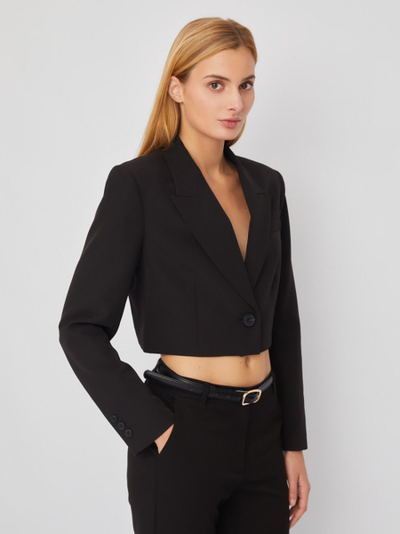 Пиджак Женский Zolla черный, размер 42 Полиэстер, Эластан Длинный Повседневный, рост 164-176 ...