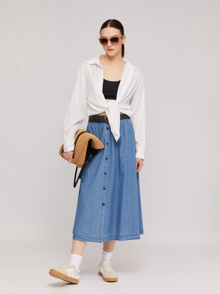 Юбка Женский Zolla голубой Хлопок, размер 50 Лето, рост 164-176 купить c доставкой на OZON по ...