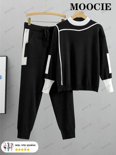 Комплект одежды Женский MOOCIE Повседневный черный, размер 52 Полиэфирное волокно На любой сезон ...