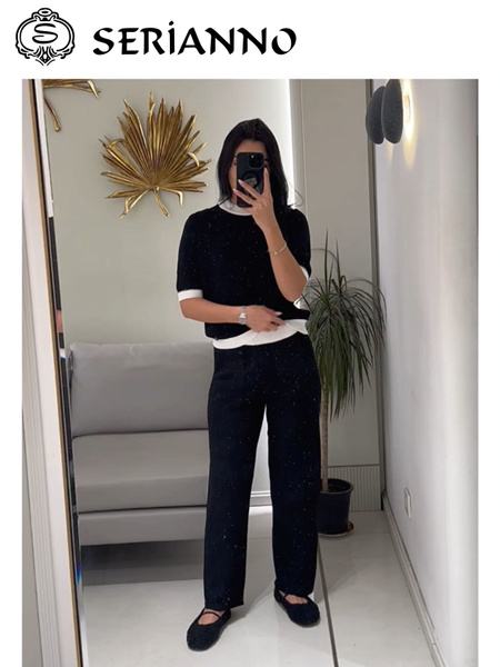 Брюки Женский SERiANNO прямые черный Вискоза, Полиэстер Повседневный, размер 44 Без застежки ...