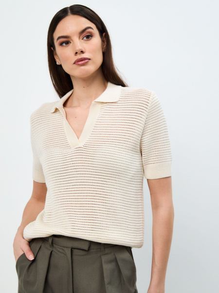 Поло Женский DAMtex бежевый Короткий, размер 44, 46 Хлопок, Вискоза ...