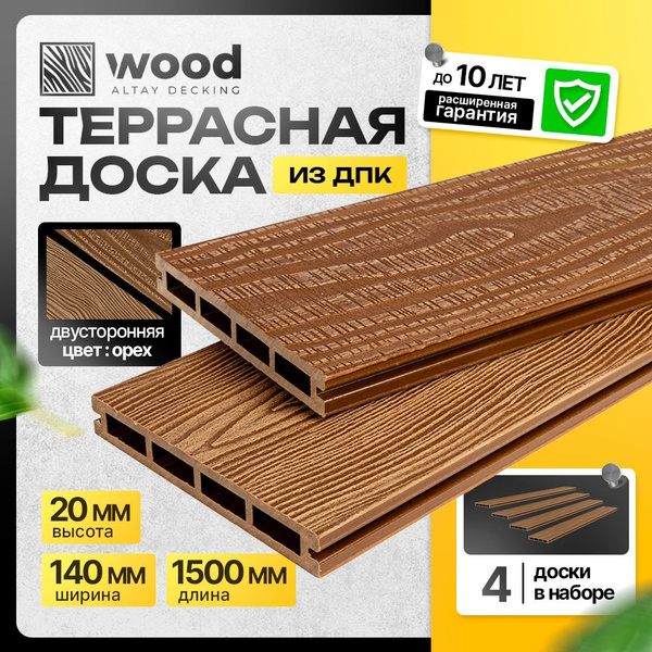 Террасная доска из ДПК 1,5 метра 140х20мм орех двусторонняя Altay Decking комплект 4 шт купить ...