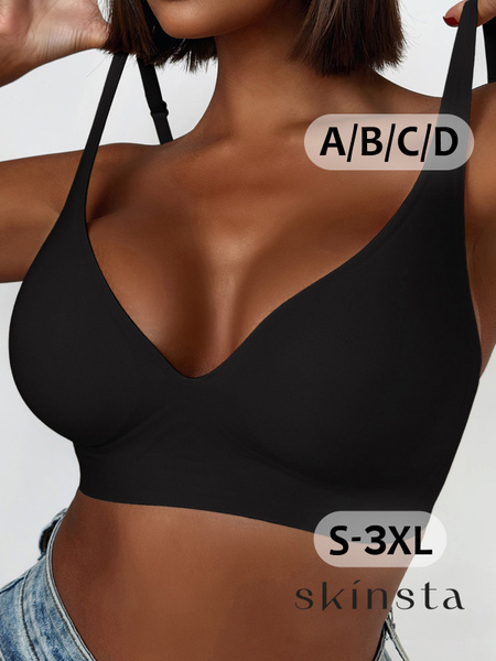 Бюстгальтер Женский SKINSTA без косточек, бесшовный, размер 46, 48 черный Полиамид, Эластан ...