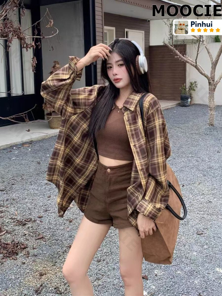 Рубашка Женский MOOCIE кофе Полоска, Клетка, размер 46 Петля, Пуговицы Китай купить c доставкой ...