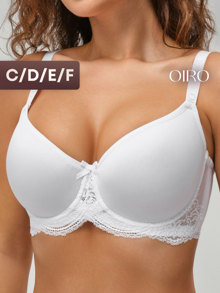 Бюстгальтер Женский OIRO на косточках, спейсер, размер 85D белый глянец Нейлон, Эластан ...