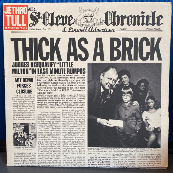 Jethro Tull. Thick As A Brick (EX+) Обложка Газета. ВИНТАЖ! UK 1975(1972) (LP) Виниловая ...