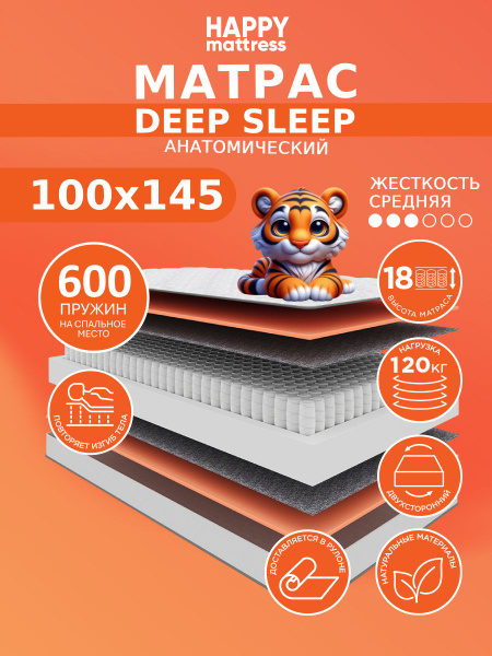 Матрас HAPPY MATTRESS DEEP SLEEP, Независимые пружины, 100x145 см ...