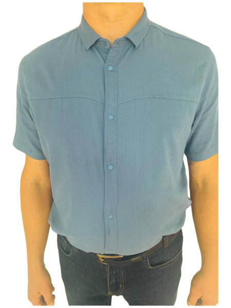 Рубашка Мужской SARINO джинс Короткий Хлопок, Эластан Кнопки Однотонный ...