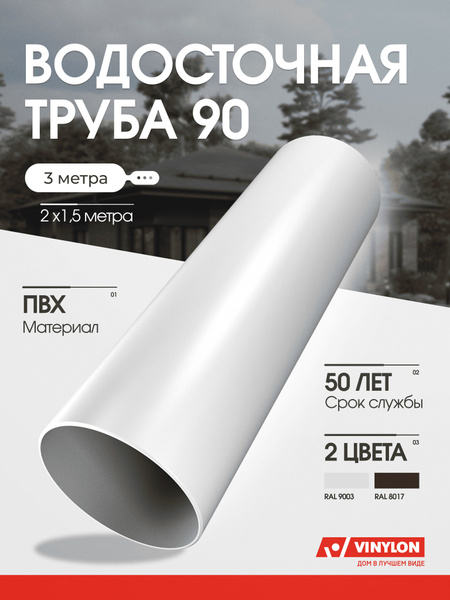 Труба водосточная Vinylon 3м/90мм (2х1,5) белый купить на OZON по ...