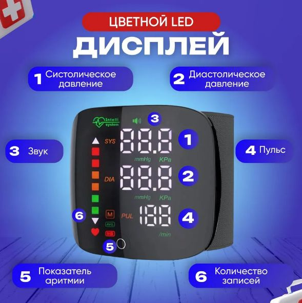 Тонометр автоматический на запястье с манжетой, аппарат для измерения ...