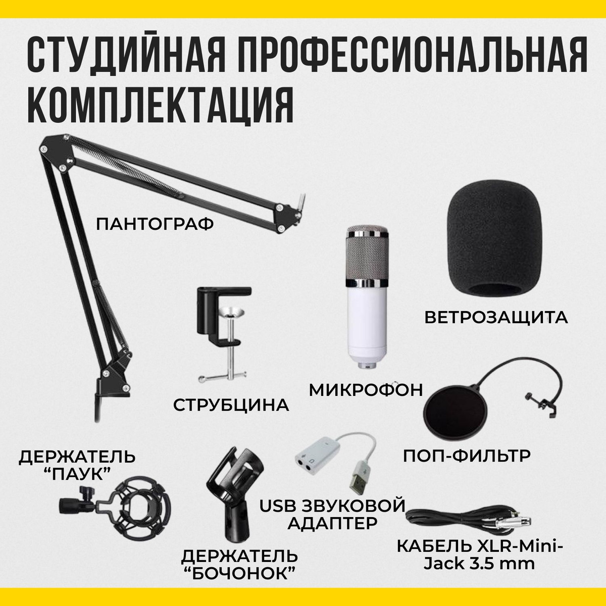 Микрофон для подкастов JBH профессиональный конденсаторный (игровой ...