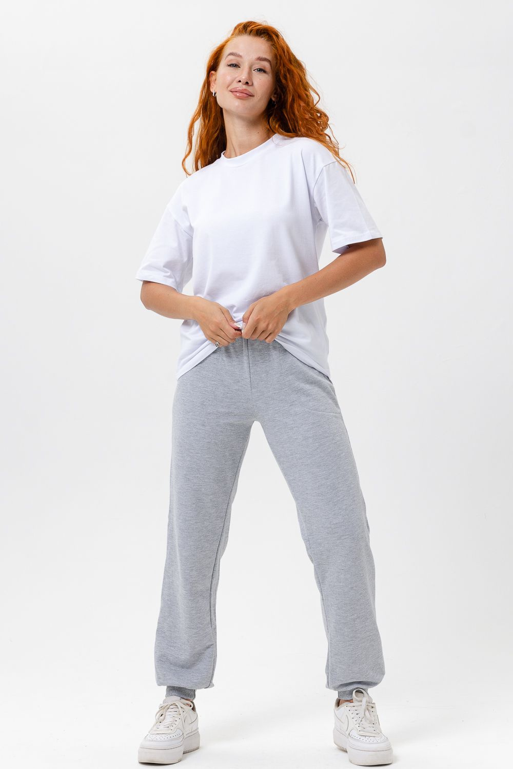 Брюки Женский Натали Суслова джоггеры серый Футер двухнитка, Футер с начесом Повседневный ...