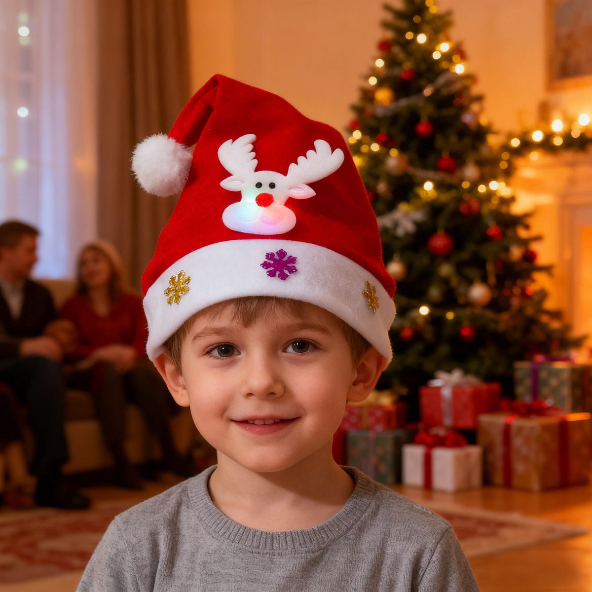 Детская новогодняя шапка с LED-огнями, светится, праздничный аксессуар ...