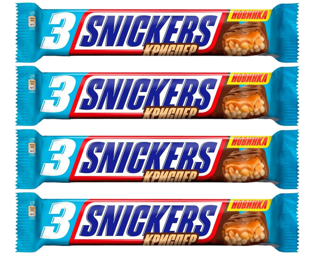 Шоколадный Батончик Snickers Криспер Шоколадный С Арахисом-Карамелью-Рисовыми Шариками, 4 шт по ...