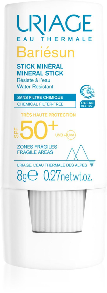 Минеральная защитная палочка для чувствительных мест spf 50+ Uriage Bari sun Mineral Stick SPF ...