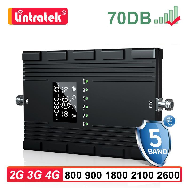 lintratek 2G,3G,4G усилитель сотовой связи 800 900 1800 2100 2600 МГц Версия с сенсорным ...