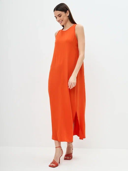 Instreet Сарафан с разрезом женский летний вечерний для прогулок, для путешествий морковный, 48 ...