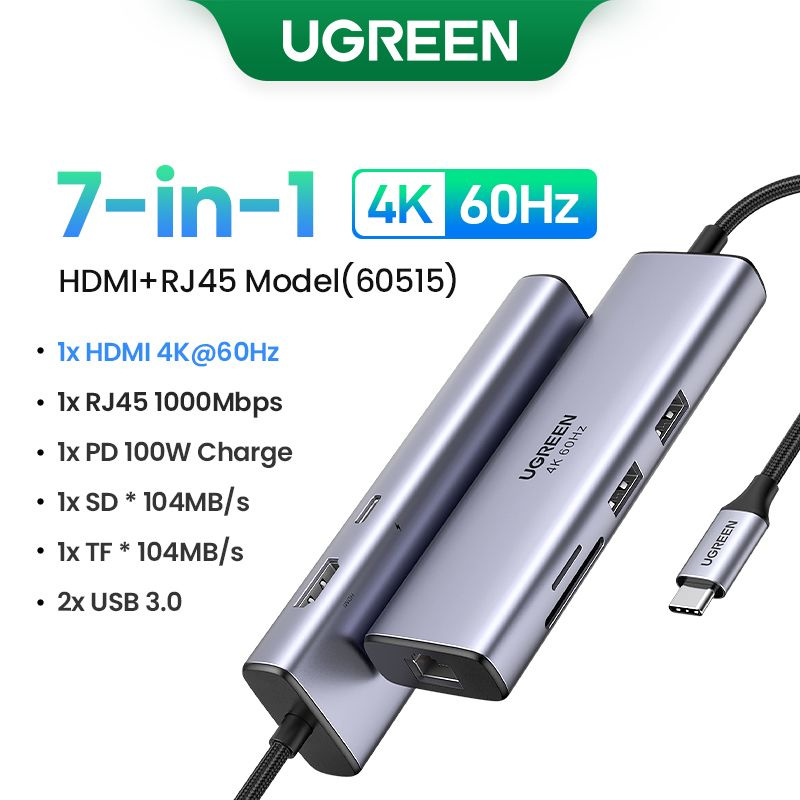 UGREEN Dual HDMI USB HUB 8K HDMI адаптер 10 в 1 разветвитель с RJ45 USB ...