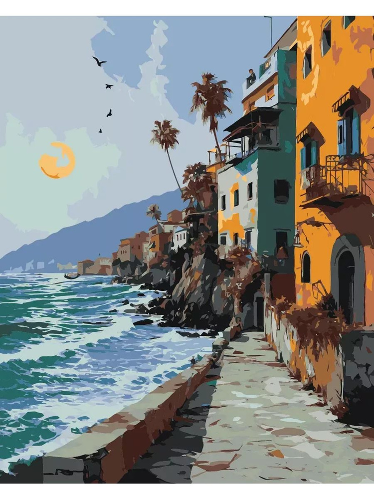 Картина по номерам город на берегу на деревянном подрамнике 40х50 см ...