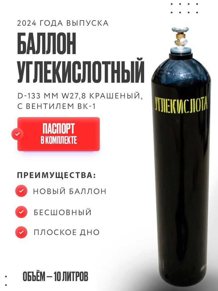 Баллон для углекислоты 10л, бесшовный, пустой без газа - купить с ...