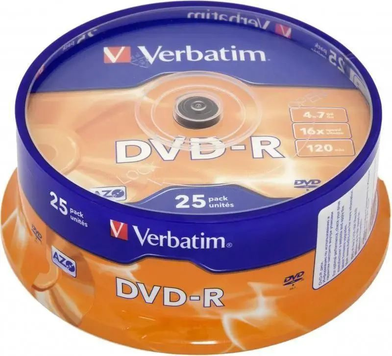 Диск DVD-R Verbatim 4.7Gb 16x Cake Box (25шт) (43522) AZO купить на OZON по низкой цене (847930799)