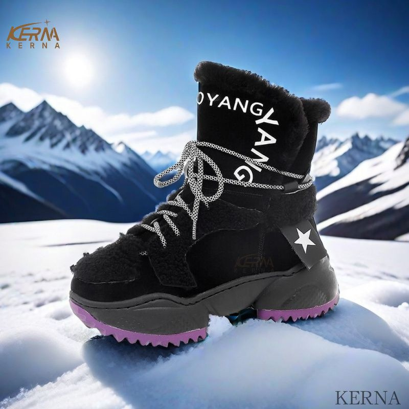 Дутики Женский KERNA черный Шерсть Зима Шнурки D Россия Шнуровка Платформа Толстая подошва ...